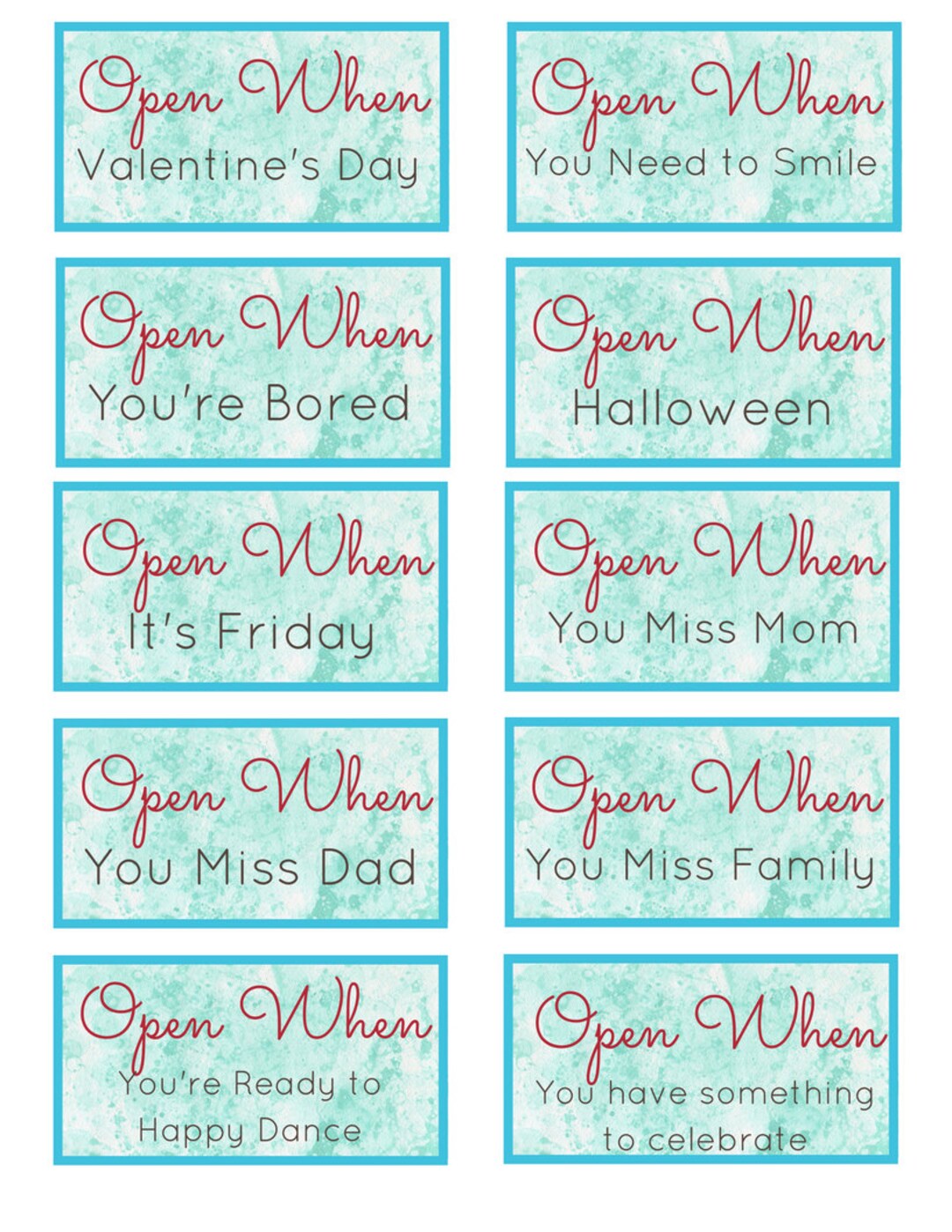 Open When Letters, Long Distance Relationship Card, Christmas Printable ...
