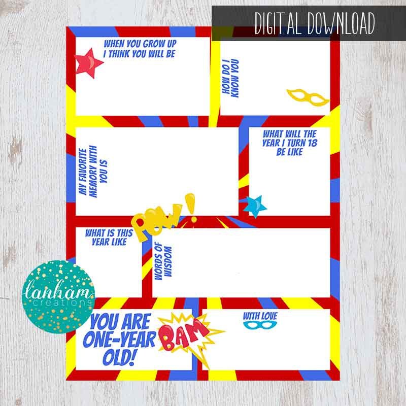 Time Capsule Printable Superhero Party First Birthday Time | Etsy