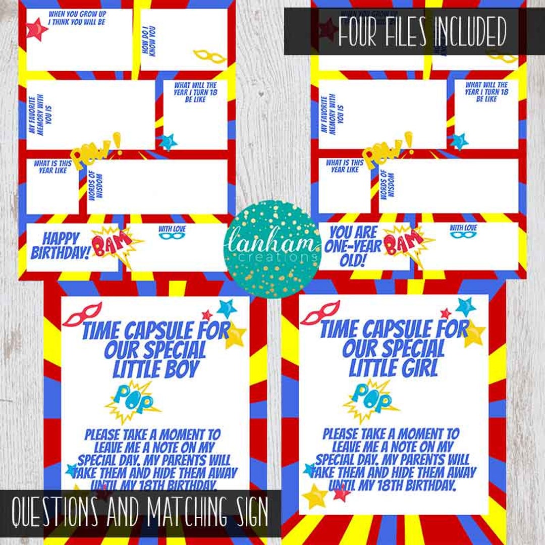 Time Capsule Printable - Superhero Party - First Birthday Time Capsule ...