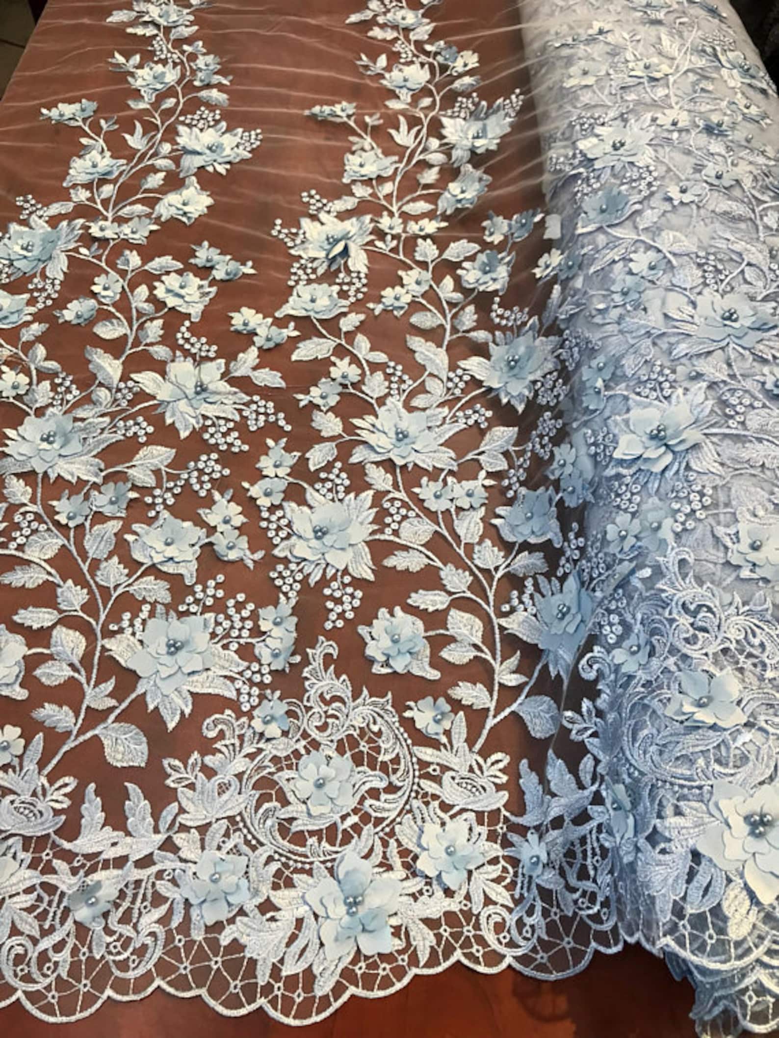 Light Blue Princess 3D Floral Design Embroider With Pearls on - Etsy