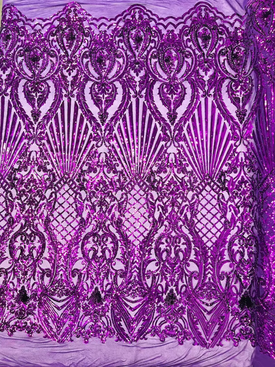 Shell Damask Design on a 4 Way Stretch Mesh Fabric -prom-sold by the ...