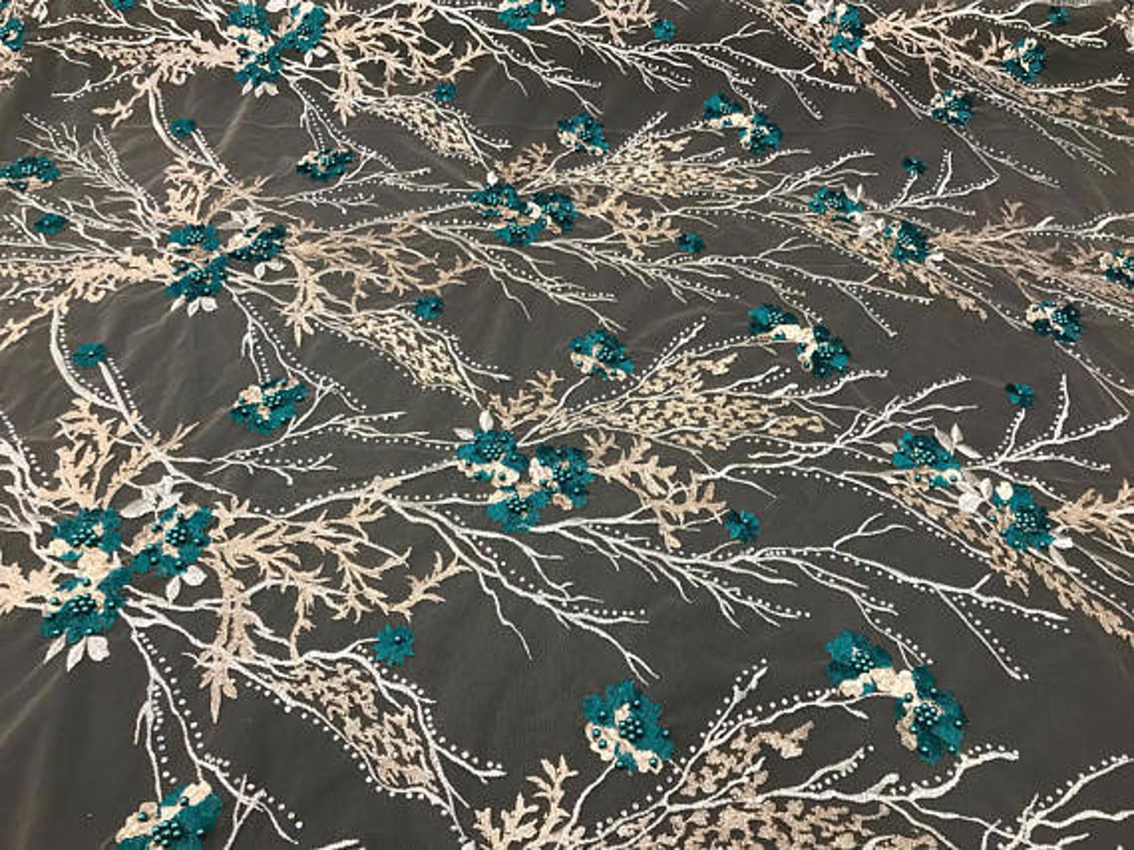 Floral Vines Beaded With Rhinestones and Pearls on a Mesh - Etsy