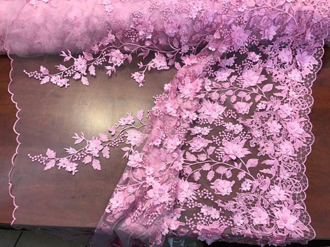 Candy Pink Princess 3D Floral Design Embroider With Pearls on a Mesh ...