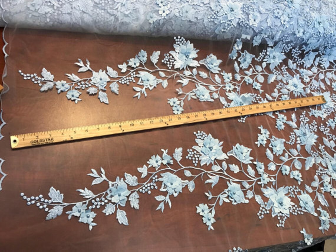 Light Blue Princess 3D Floral Design Embroider With Pearls on - Etsy