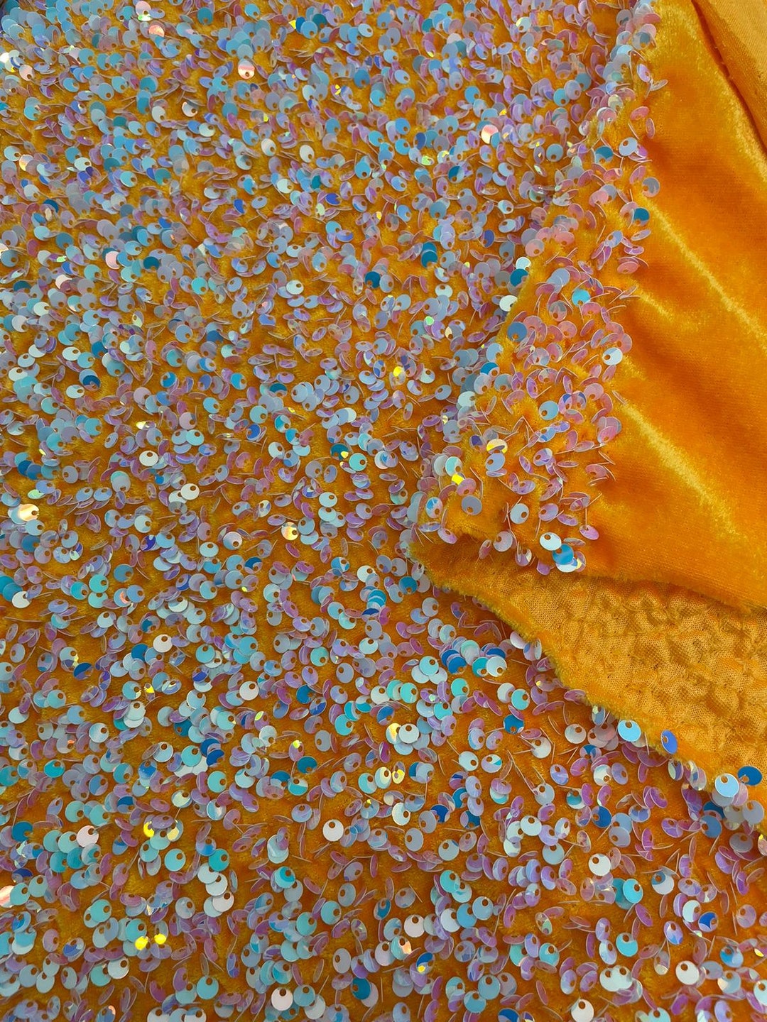 Iridescent 5mm Sequins on 2 Way Stretch Velvet - Sold by the Yard ...