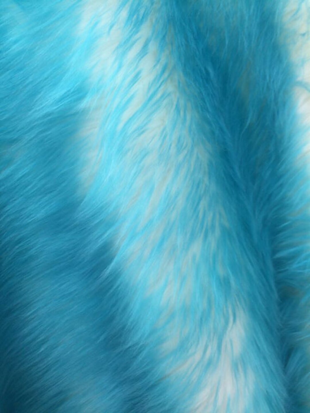 Turquoise / off White Cotton Candy Design Shaggy Faux Fur- 2 Tone Super ...
