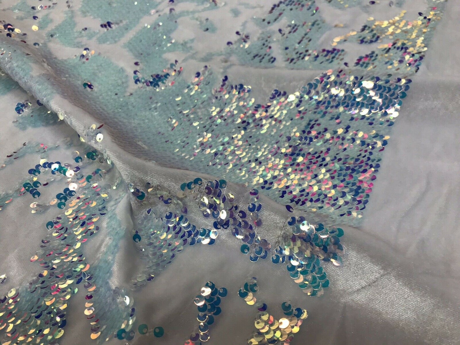 Clear/blue Iridescent Sequins Embroidered on a 4 Way Stretch - Etsy