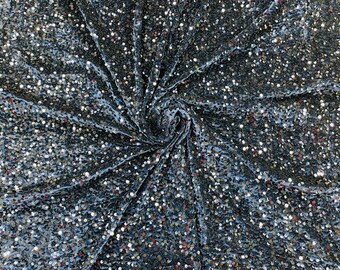 Stephanie AQUA Overlap Sequins on Stretch Velvet Fabric by the Yard for ...