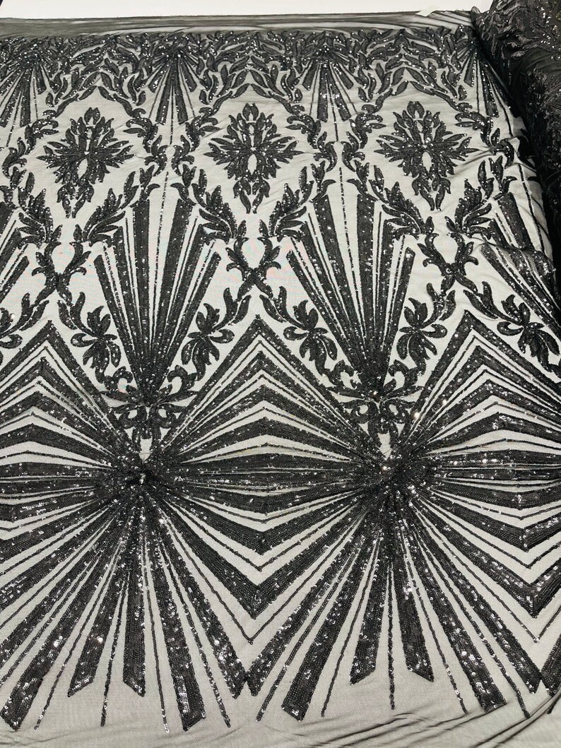 Diamond Damask Design on a Black 4 Way Stretch Mesh-prom-sold - Etsy