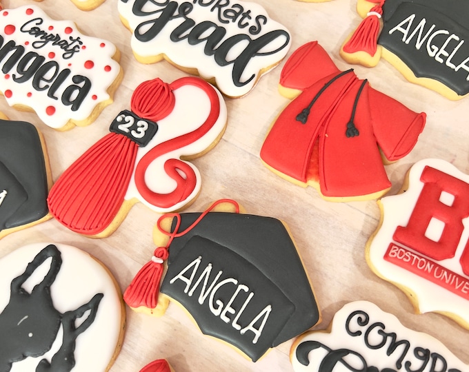 Graduation Party Cookies, Grad Royal Icing Decorated Cookies ...