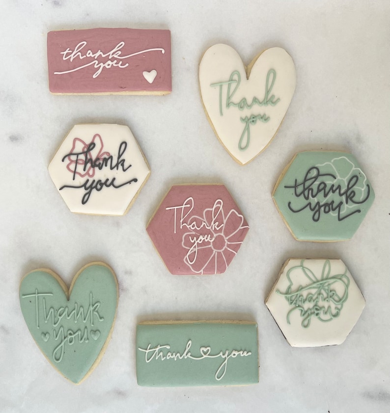 Thank You Decorated Cookies, Wedding Gift, Birthday Goodie Bag, Dusty ...