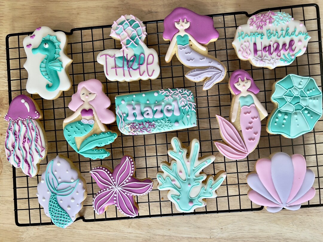 Mermaid Royal Icing Cookies, Under the Sea Cookies, Birthday Cookie, Starfish Cookie, Seashell ...