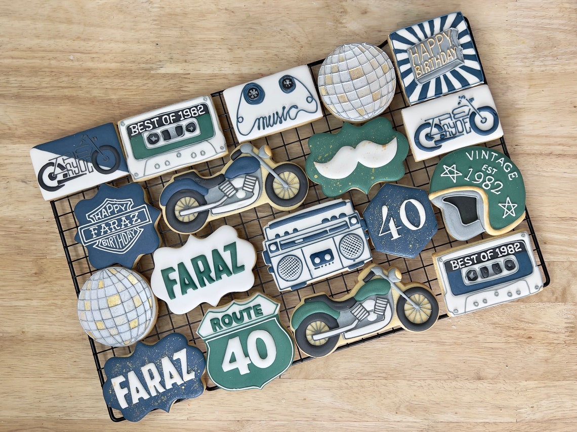 Men Birthday Party, Motorcycle Decorated Cookies, Retro Birthday ...