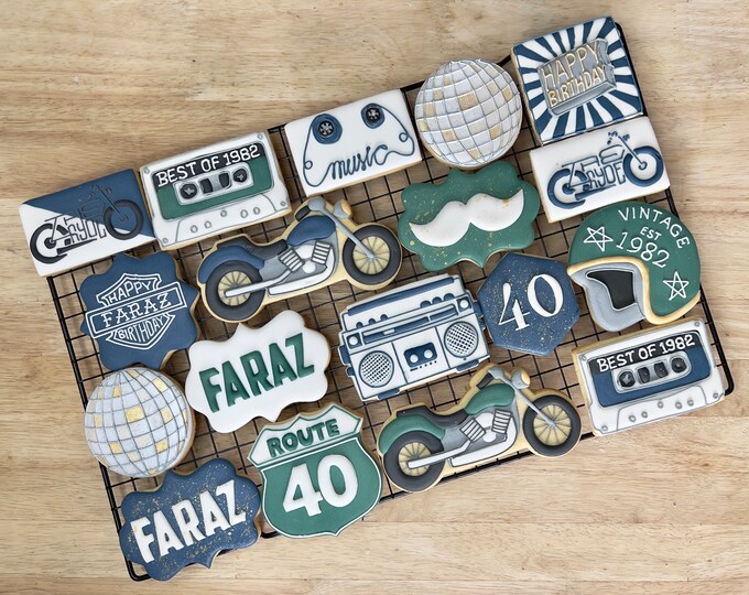 Men Birthday Party, Motorcycle Decorated Cookies, Retro Birthday ...