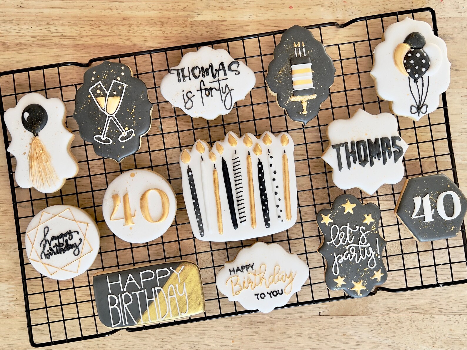 Men Birthday Party Cookies, Black and Gold Royal Icing Decorated ...