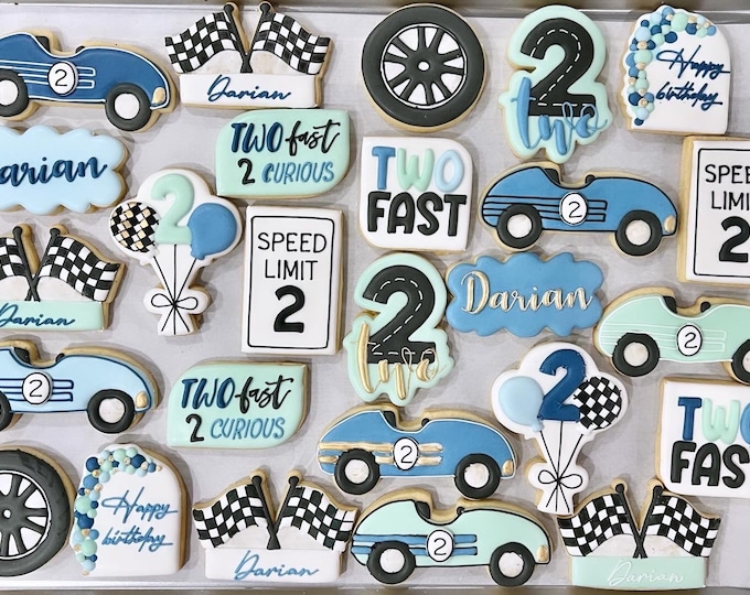 Two Fast Birthday Royal Icing Cookies, Car Racing Party, Car Birthday ...
