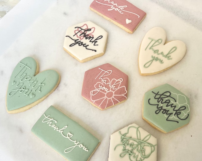 Thank You Decorated Cookies, Wedding Gift, Birthday Goodie Bag, Dusty ...
