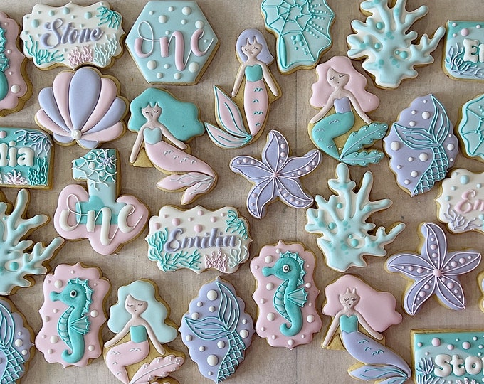 Mermaid Royal Icing Cookies, Under the Sea Cookies, Birthday Cookie, Starfish Cookie, Seashell ...