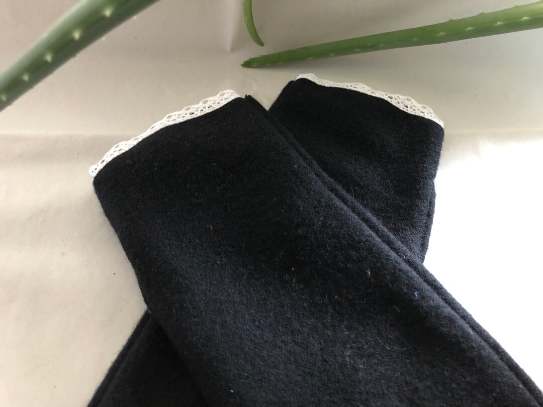 Wool Hand Cuffs, Arm Cuffs for Adults With Thumb Hole, Black With Lace ...