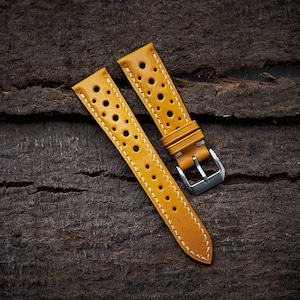 Yellow Rally Watch Strap 20mm, 22mm, 24mm, 18mm. Handmade Leather ...