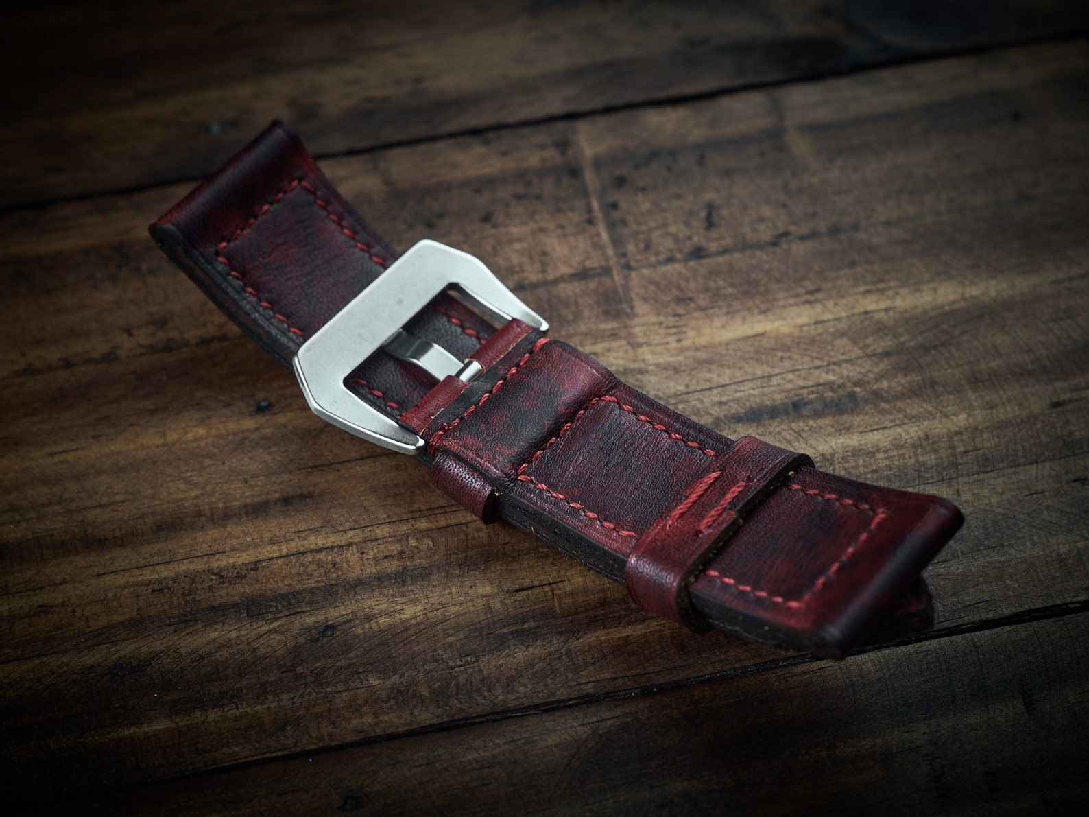 Pam Style Strap 24mm, 26mm, 22mm. Hand Dye Red and Black Veg Tan ...