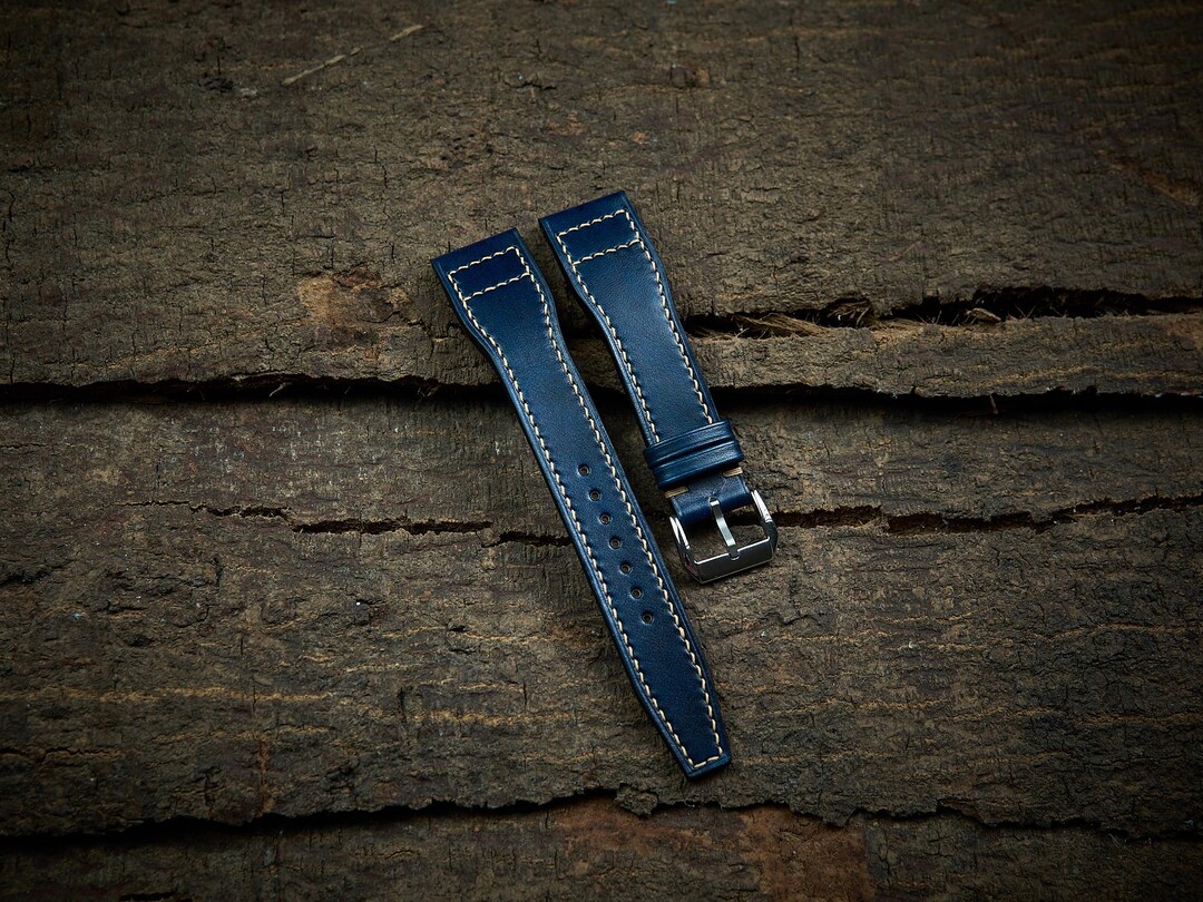 Pilot Watch Strap for Pilot Watch, Aviation Watch. Dark Blue Veg Tan ...