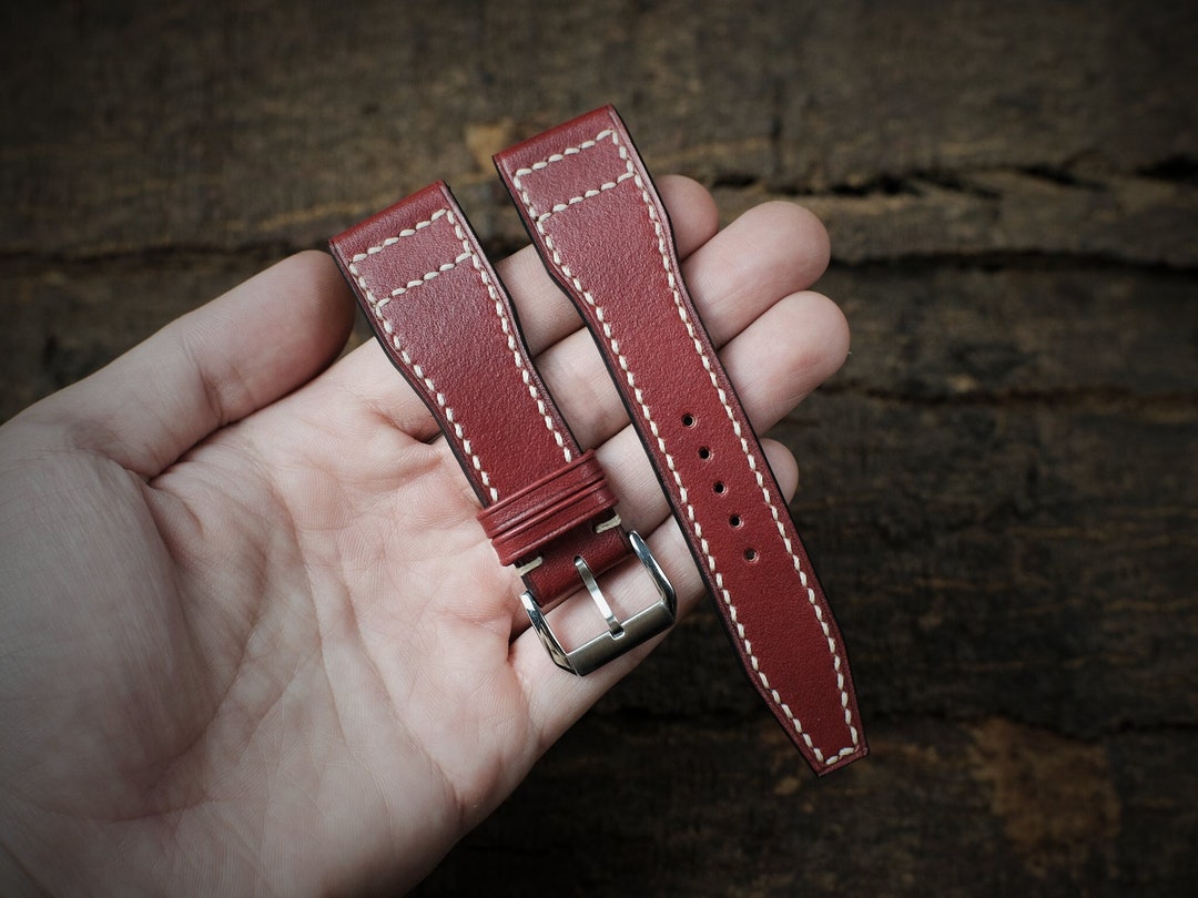 Pilot Watch Strap for IWC, Aviation Watch. Bordeaux Veg Tan Leather ...