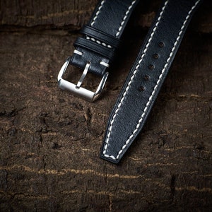 Pilot Watch Strap for IWC, Aviation Watch. Black Veg Tan Leather Band ...