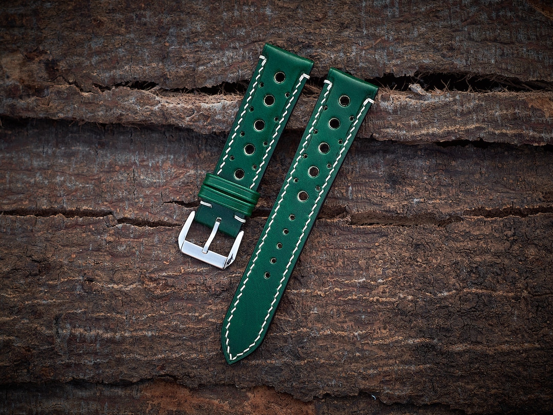 Green Vegetable Tanned Rally Watch Strap 20mm, 22mm, 24mm, 18mm ...