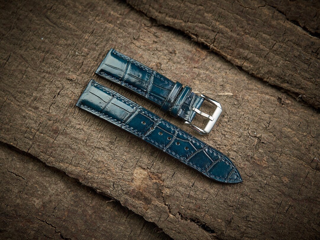 Marine Navy Blue Alligator Leather Watch Strap 18mm, 20mm, 22mm, 24mm ...