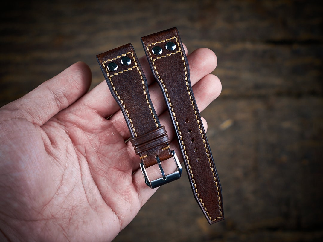 Rivet Pilot Strap for IWC, Aviation Watch. Tan Brown Veg Tan Leather ...