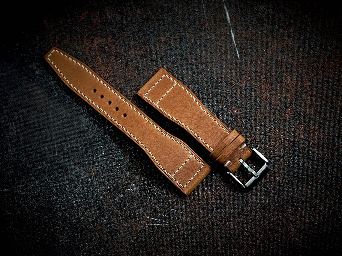 Pilot Watch Strap for IWC, Aviation Watch. Tan Brown Vachetta Leather ...