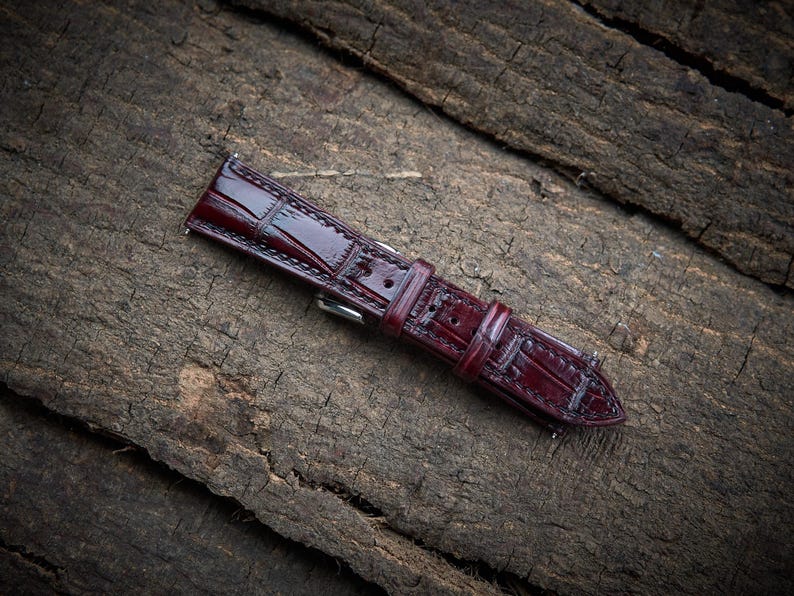Bordeaux Alligator Leather Watch Strap 18mm, 20mm, 22mm, 24mm, Custom ...