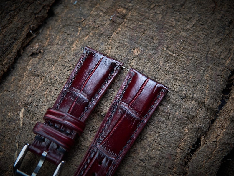 Bordeaux Alligator Leather Watch Strap 18mm, 20mm, 22mm, 24mm, Custom ...