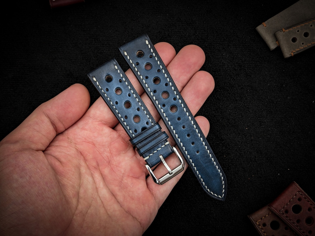 Patina Blue Vegetable Tanned Rally Watch Strap 20mm, 22mm, 24mm, 18mm ...