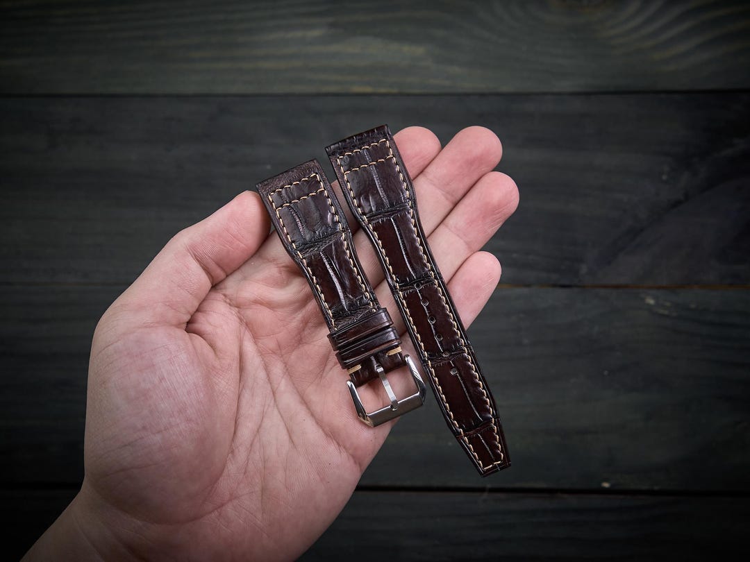 Alligator Leather Pilot Watch Strap for Pilot Watch - Dark Brown ...