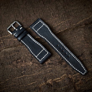 Pilot Watch Strap for IWC, Aviation Watch. Black Veg Tan Leather Band ...