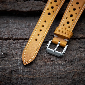 Yellow Rally Watch Strap 20mm, 22mm, 24mm, 18mm. Handmade Leather ...