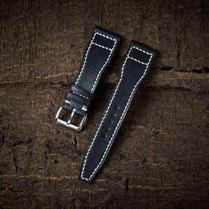Pilot Watch Strap for IWC, Aviation Watch. Black Veg Tan Leather Band ...