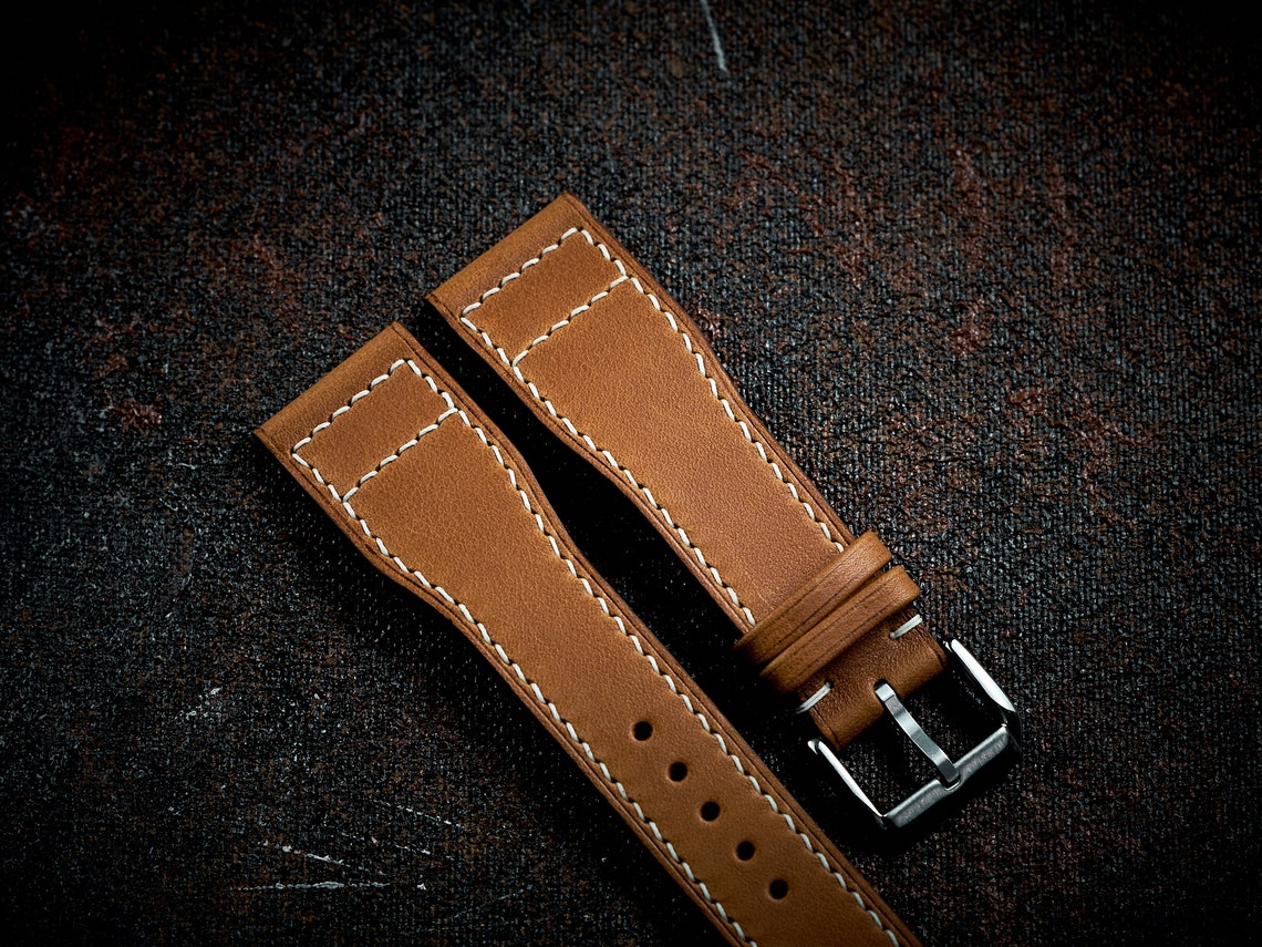 Pilot Watch Strap for IWC, Aviation Watch. Tan Brown Vachetta Leather ...