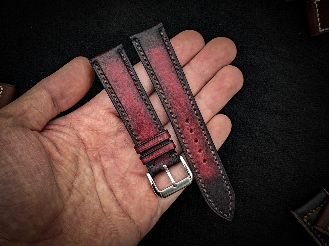Patina Bordeaux Vegetable Tanned Leather Watch Strap 18mm, 20mm, 22mm ...