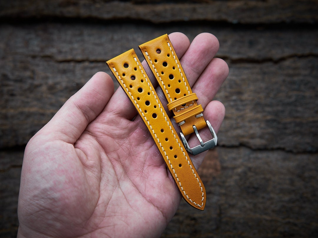 Yellow Rally Watch Strap 20mm, 22mm, 24mm, 18mm. Handmade Leather ...