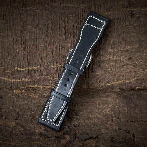 Pilot Watch Strap for IWC, Aviation Watch. Black Veg Tan Leather Band ...
