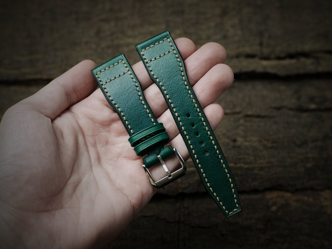 Pilot Watch Strap for IWC, Aviation Watch. Green Veg Tan Leather Band ...