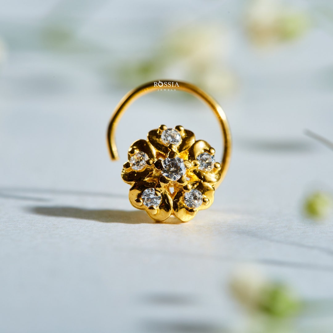 14k Yellow Gold Diamond Nose Pin, Nose Pin, Diamond Stud Nose Pin, Nose ...