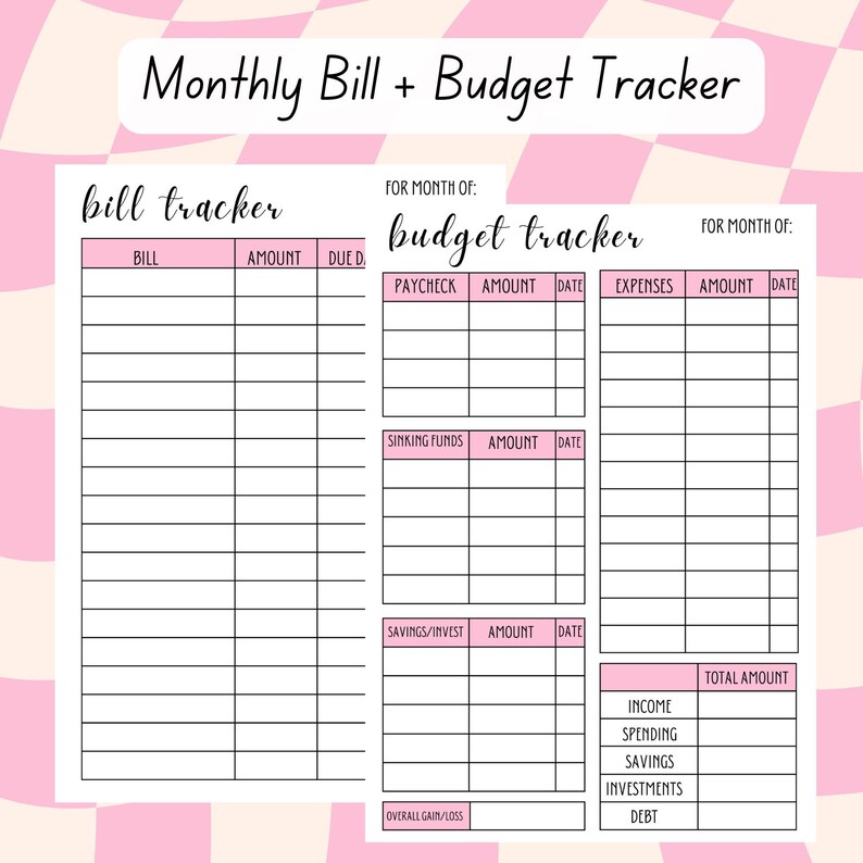 Monthly Bill Tracker, Monthly Budget Tracker, Budget by Paycheck, Debt ...