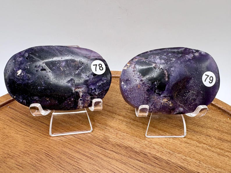 Rare Sugilite ~ Palm Stone & Hearts With Stands ~ Heart, Third Eye, and ...