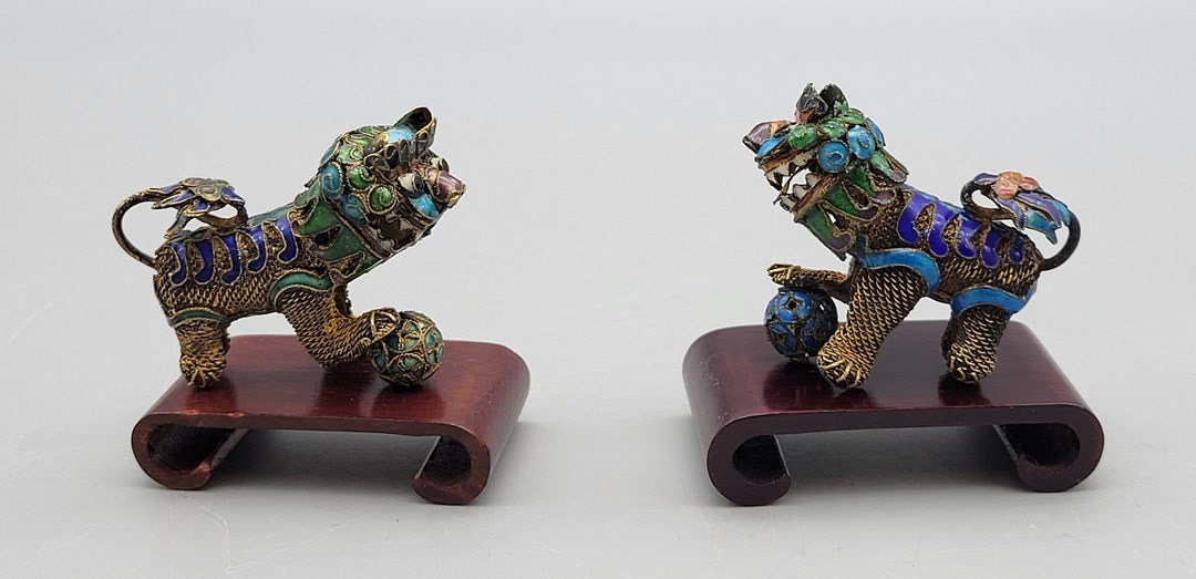 Antique Chinese Miniature Silver Enamel Foo Dog Lion - Etsy