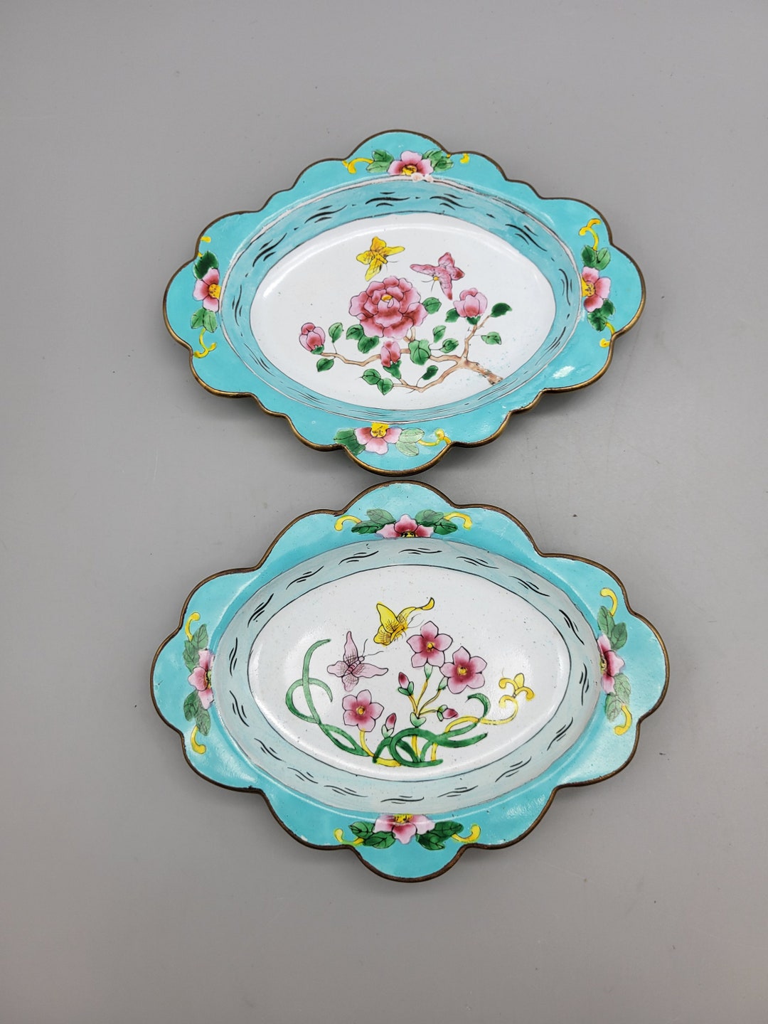 Set of Two Chinese Enamel Copper Plates Hand-painted - Etsy