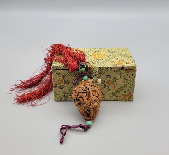 Antique Chinese Carved Hediao Nut 18 Buddha W Turquoise at - Etsy